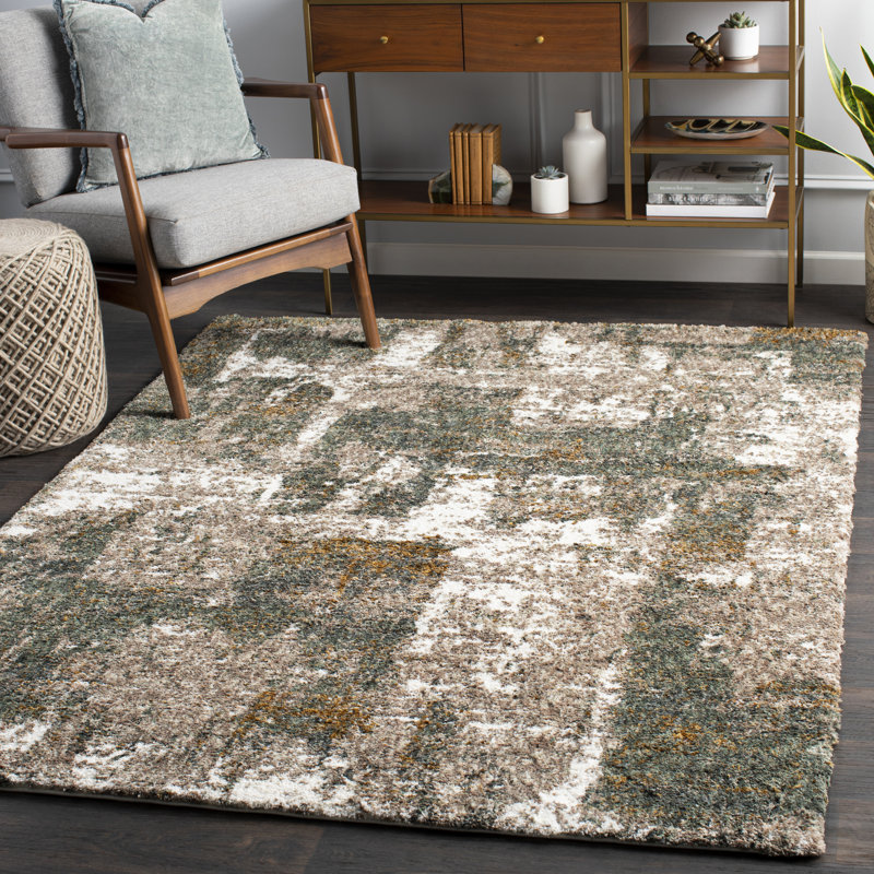 Trent Austin Design® Maestas Abstract Shag Cream/Dark Green Area Rug ...