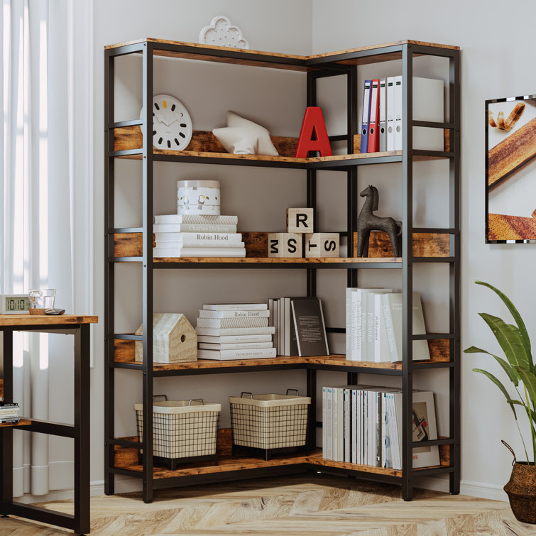 17 Stories Nabile 71'' H x 55'' W Iron Corner Bookcase & Reviews | Wayfair