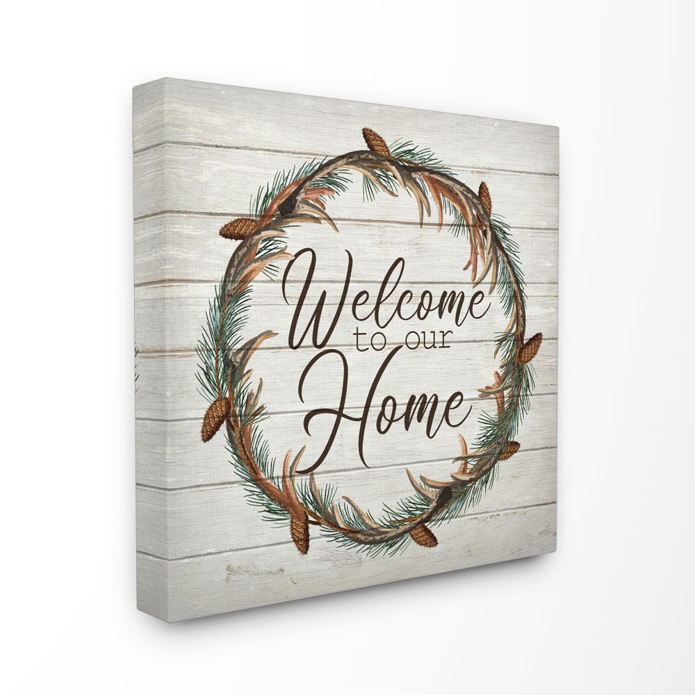 Union Rustic Welcome Home Wreath Words On Wood Texture Design On Canvas ...