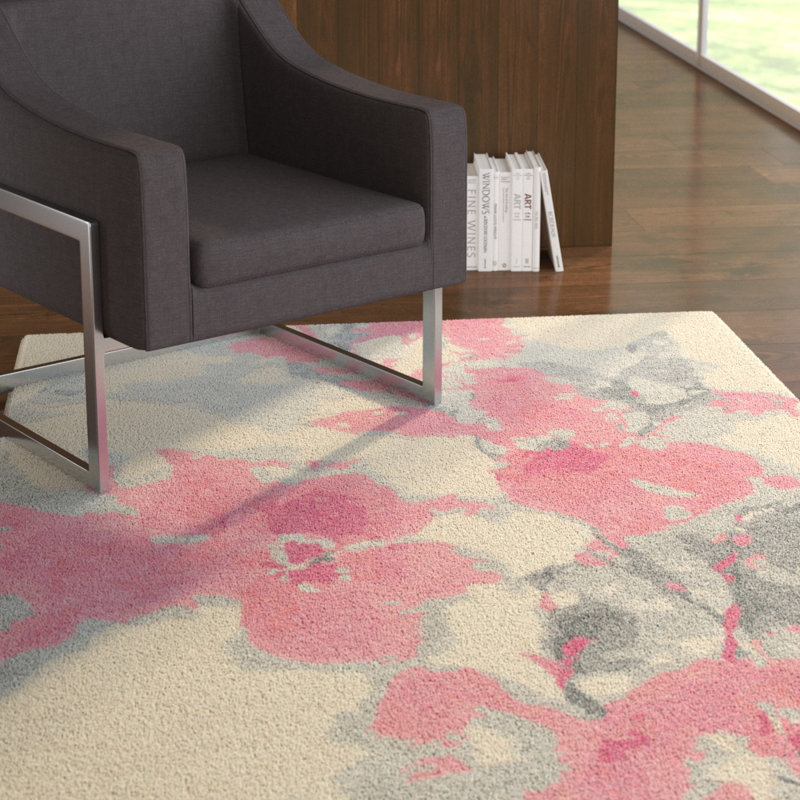 Ebern Designs Prentice Handmade Wool Beige/Pink Rug | Wayfair