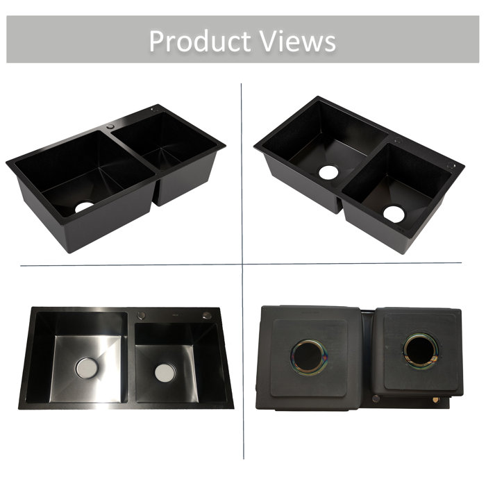 MEJE 30.75'' L Drop-In Double Bowl Stainless Steel Kitchen Sink | Wayfair