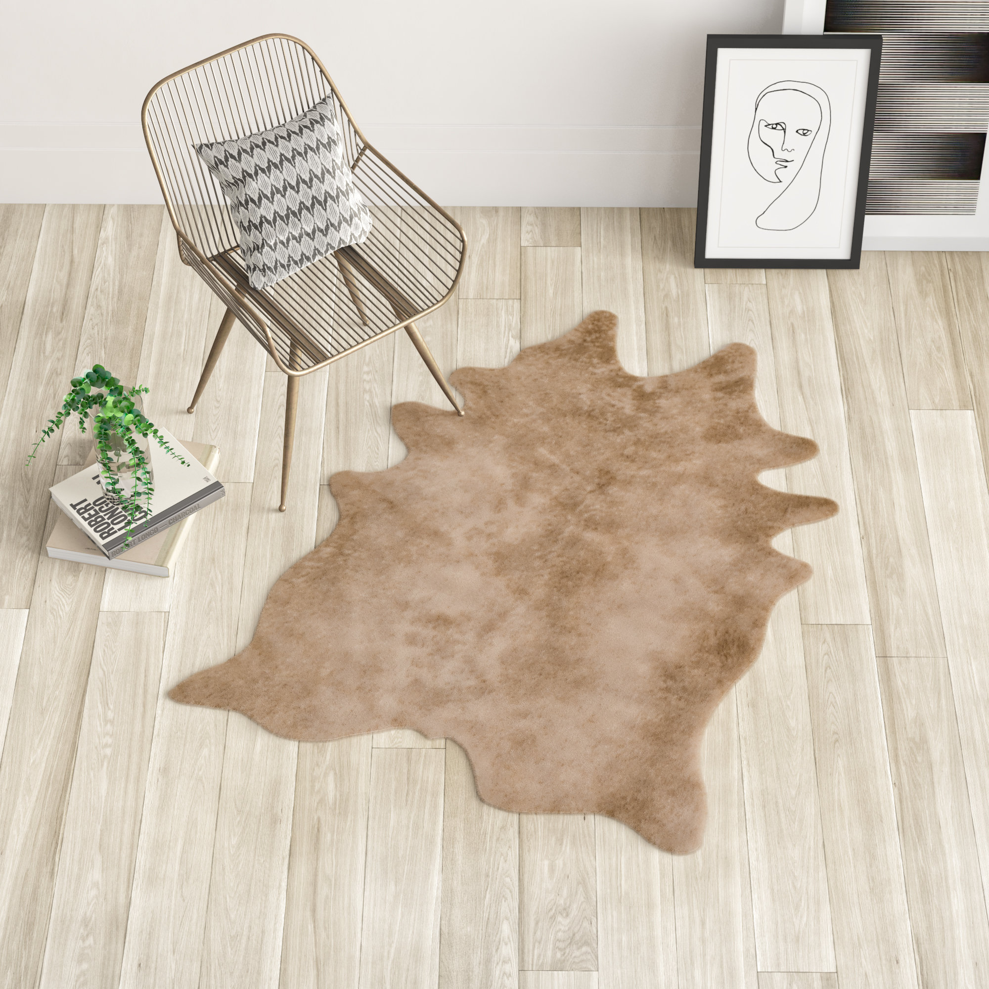 Ebern Designs Isal Faux Cowhide Tan Rug & Reviews | Wayfair