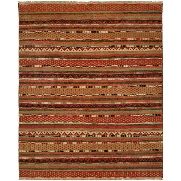 Wildon Home® Handmade Wool Brown/Red Rug | Wayfair