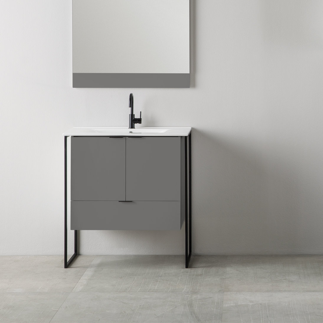 Orren Ellis Elmina 32 Inch Grey Vanity With Black Metallic Legs | Wayfair