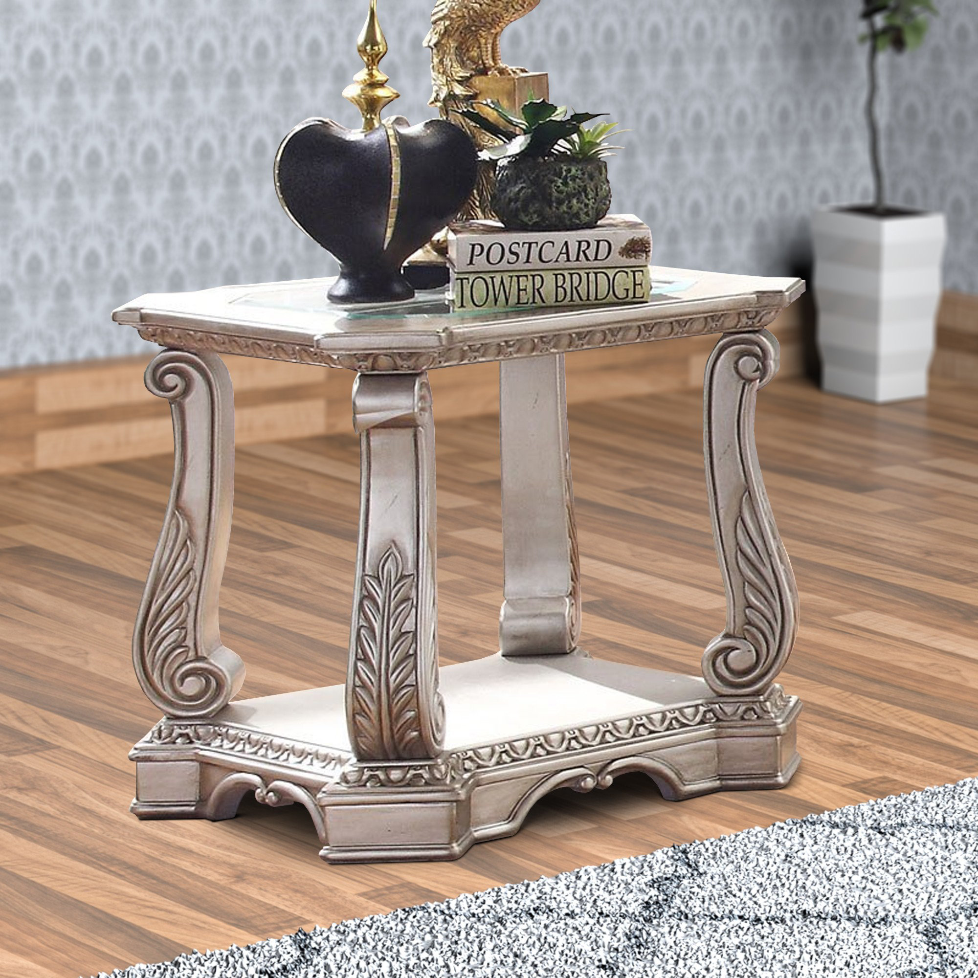 Astoria Grand 26 Inch End Accent Table Vintage Style Carved Wood, Glass ...