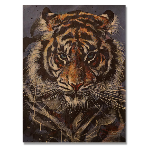 Ebern Designs Tiger Hand Drawing Portrait - Unframed Painting on Wood ...