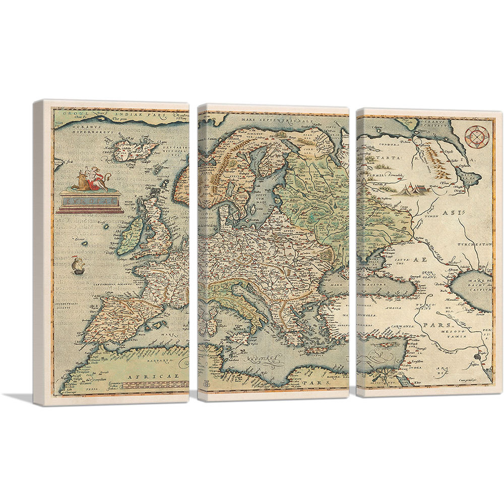 ARTCANVAS Map Of Europe 1581 Framed On Canvas 3 Pieces by Graphic Art ...