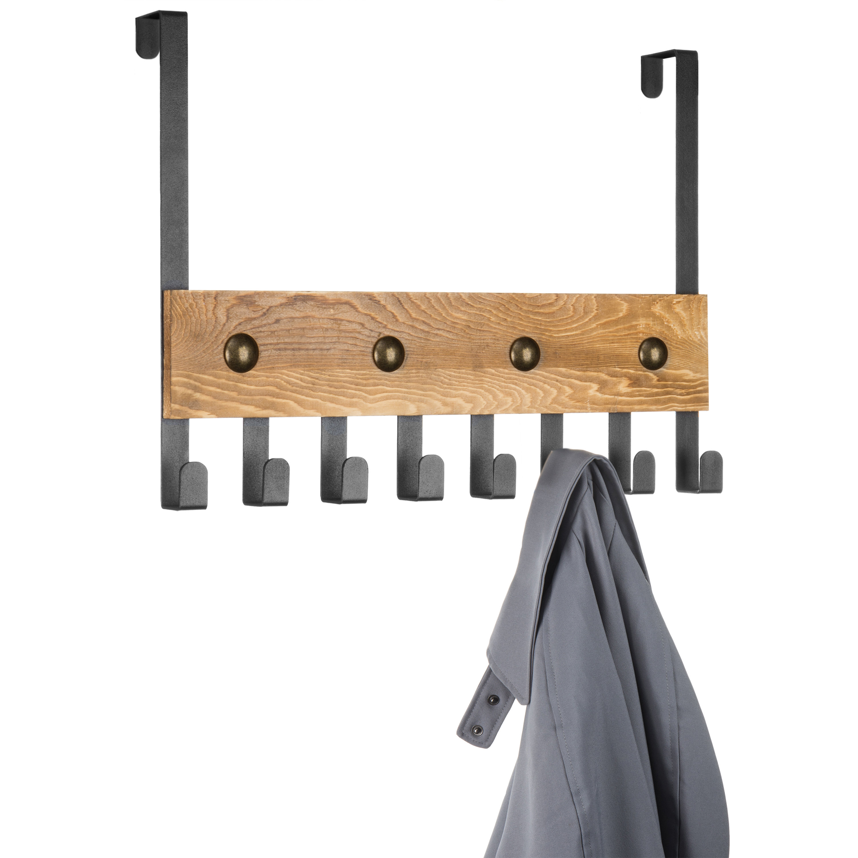 17 Stories Monell 2.13'' Wide 8 - Hook Over the Door Coat Rack in Brown ...