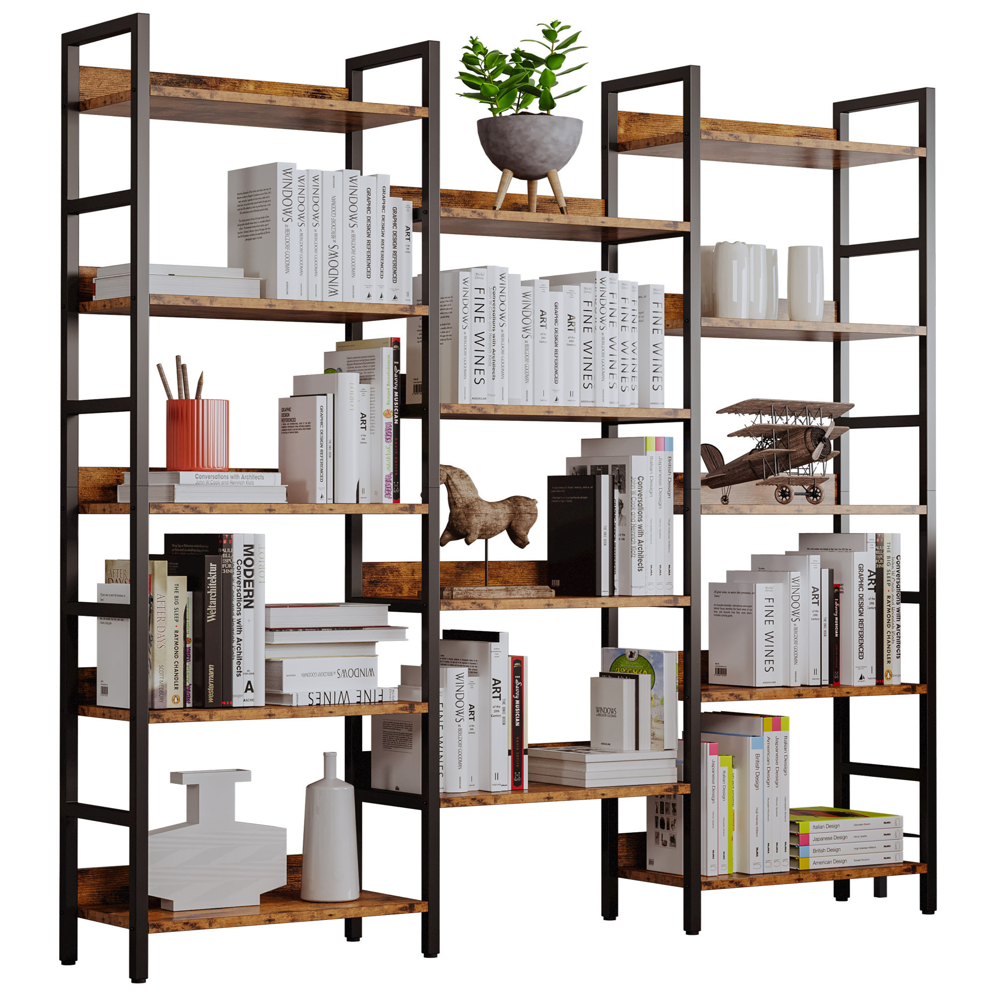 17 Stories Nadaba 69.3'' H x 69.3'' W Iron Library Bookcase & Reviews ...