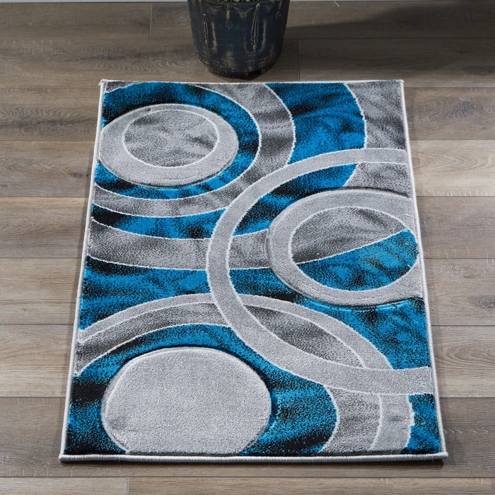 Wrought Studio Adonia Performance Turquoise / Gray Rug & Reviews | Wayfair