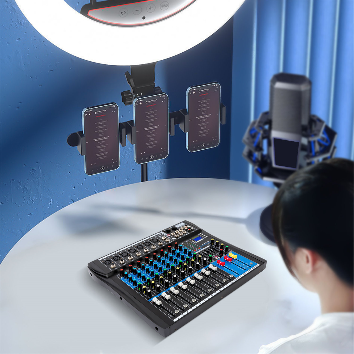 YINXIER DJ Console Mixer8 ChannelUSB Bluetooth Audio Interface 48V ...