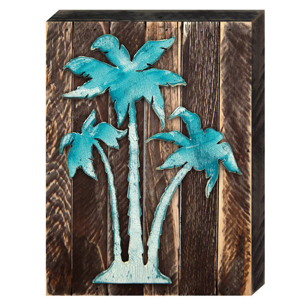 Designocracy Vintage Tropical Island Palm Tree on Reclaimed Wooden ...
