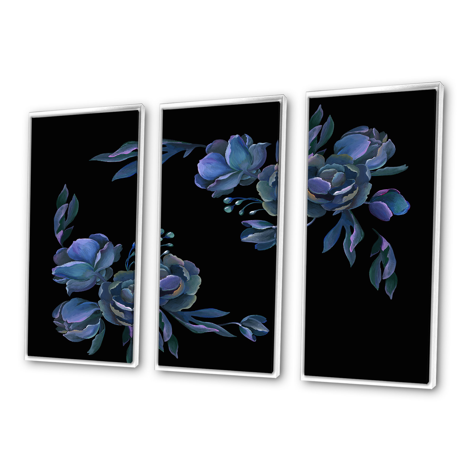 Winston Porter Bouquet Of Gray And Blue Flowers, Leaves On Black - 3 ... Winston Porter Bouquet Of Gray And Blue Flowers, Leaves On Black - 3 ...