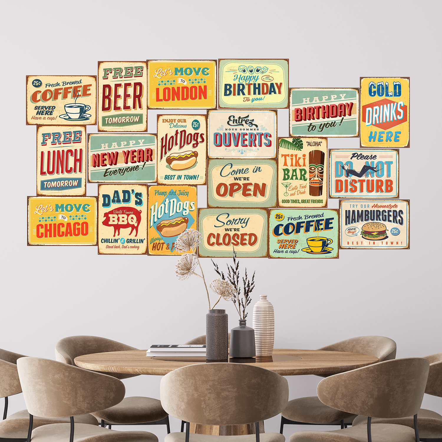 Ebern Designs Vintage Metal Sign Wall Decal Set & Reviews | Wayfair