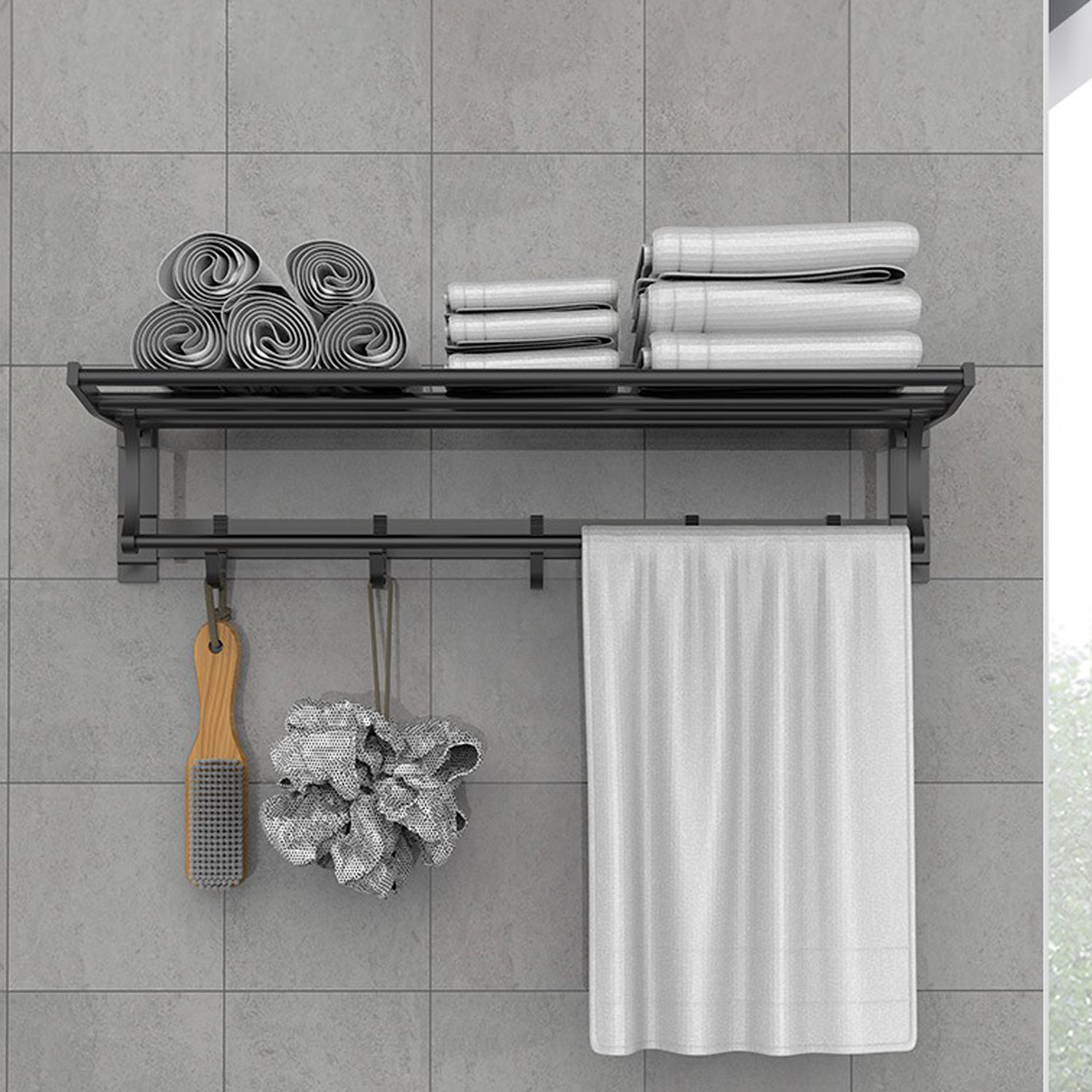 PopperLip Foldable Shelf with Movable Hooks Towel Rack | Wayfair