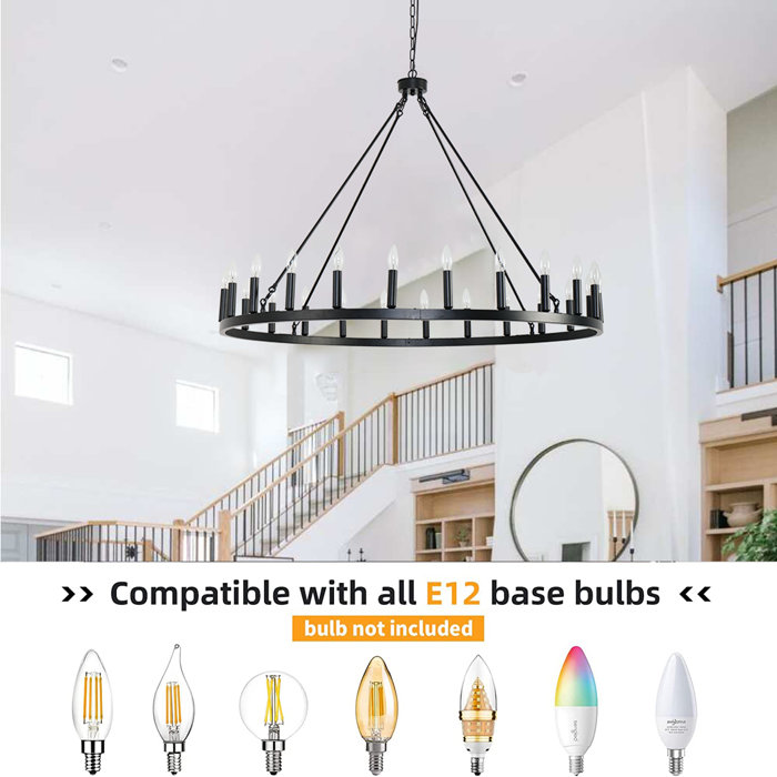 Gracie Oaks Tanzeer 24 - Light Dimmable Wagon Wheel Chandelier | Wayfair