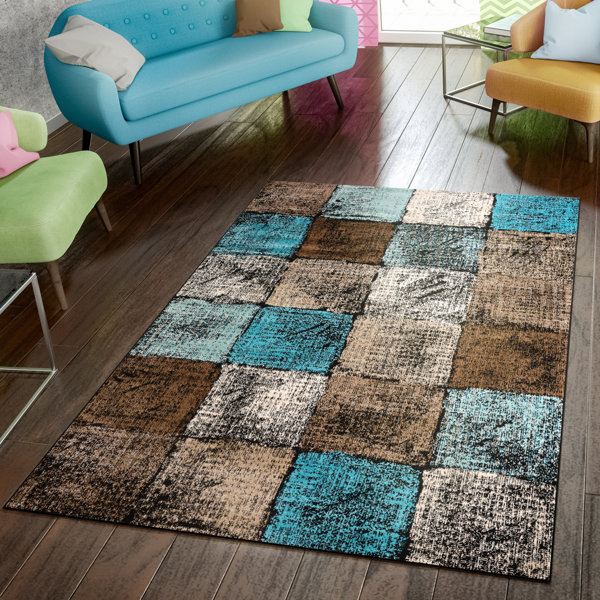 Wrought Studio Keneipp Power Loom Performance Turquoise/Brown Rug ...