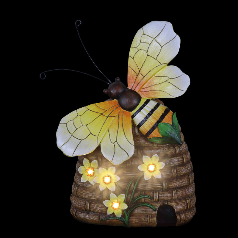Exhart Solar Hand Painted Bee Hive Statuary With LED Flowers, 9 By 12.5 ...