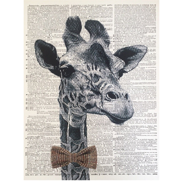 Maturi A3 Giraffe Vintage Dictionary Print - Humanised Animal Wall Art ...