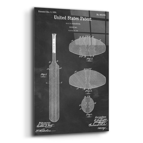 17 Stories Cricket Bat Blueprint Patent Chalkboard - Graphic Art on ...