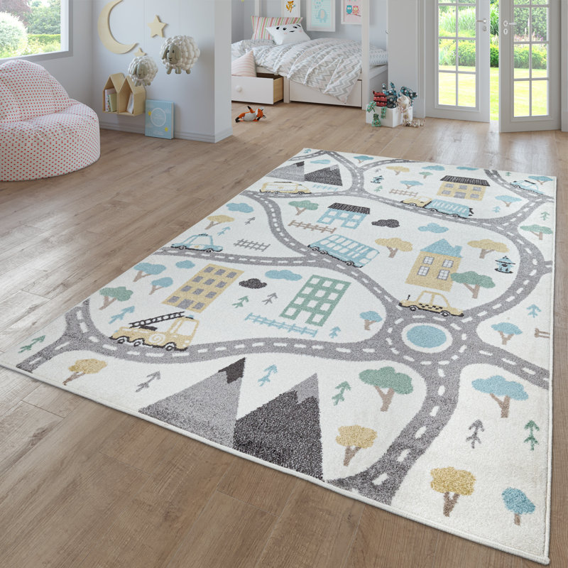 Paco Home Nursery Rug With Streets Cars And Trees Motif In Pastel ...