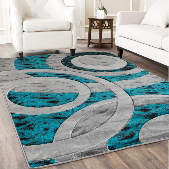 Wrought Studio Adonia Geometric Turquoise/Gray Area Rug & Reviews | Wayfair
