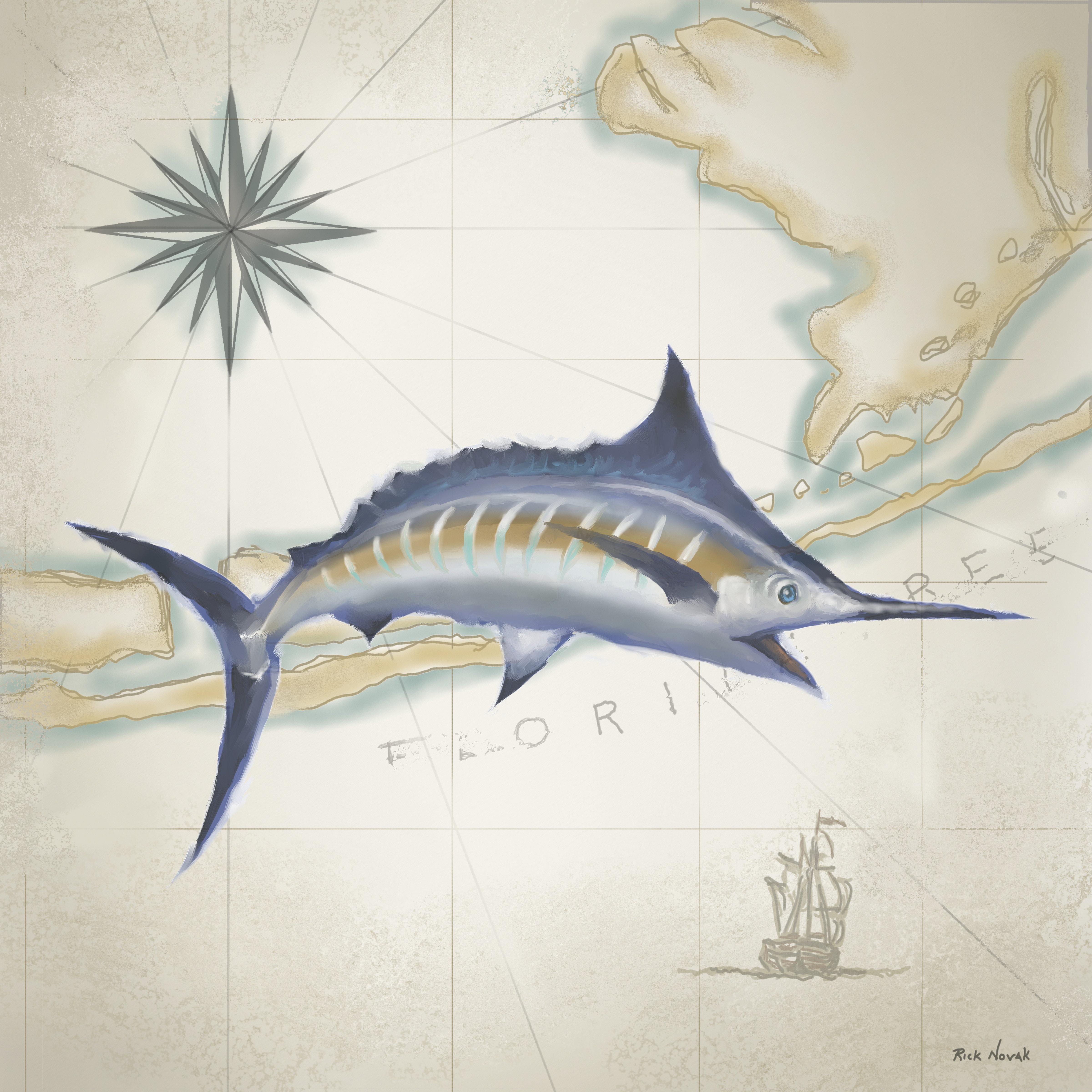 Rosecliff Heights Sailfish Map I On Canvas by Rick Novak Print | Wayfair