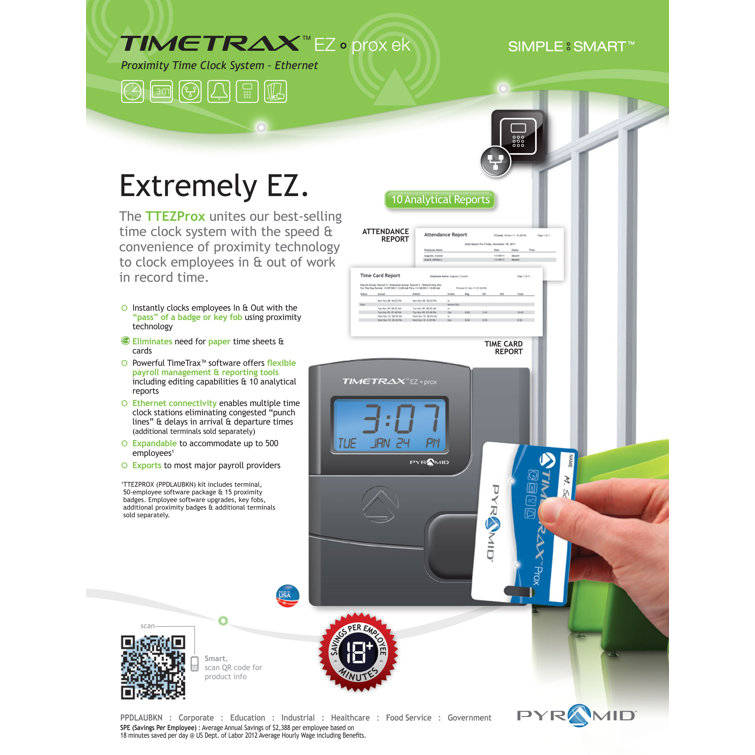 Pyramid Time Trax TTEZ Proximity Time Clock System | Wayfair
