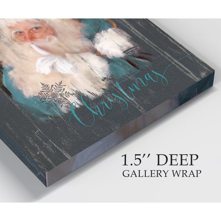 The Holiday Aisle® Teal Santa On Canvas by Parvez Taj Print & Reviews ...