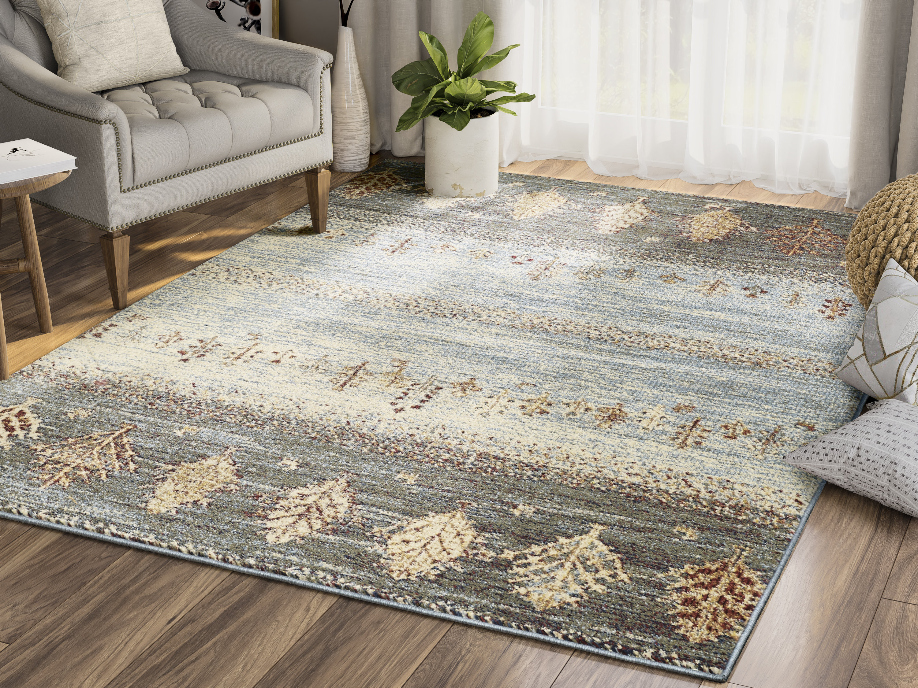 Union Rustic Alizette Power Loom Performance Green/Blue/Brown Rug ...