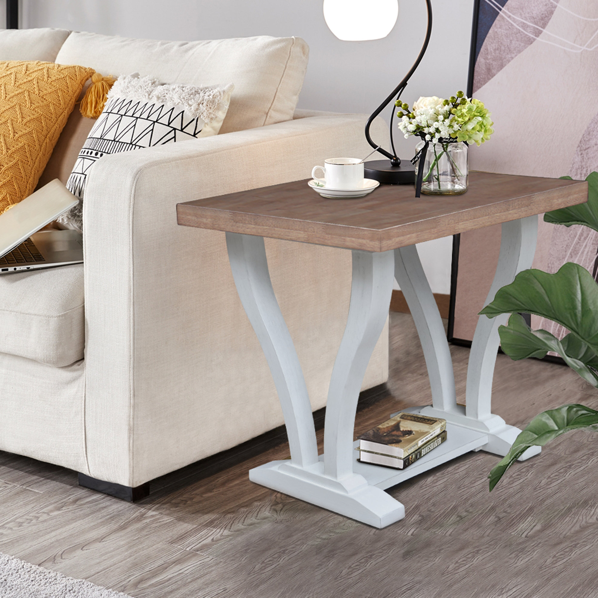 Rosalind Wheeler Aleister 24'' Tall Solid Wood Sled Base End Table ...