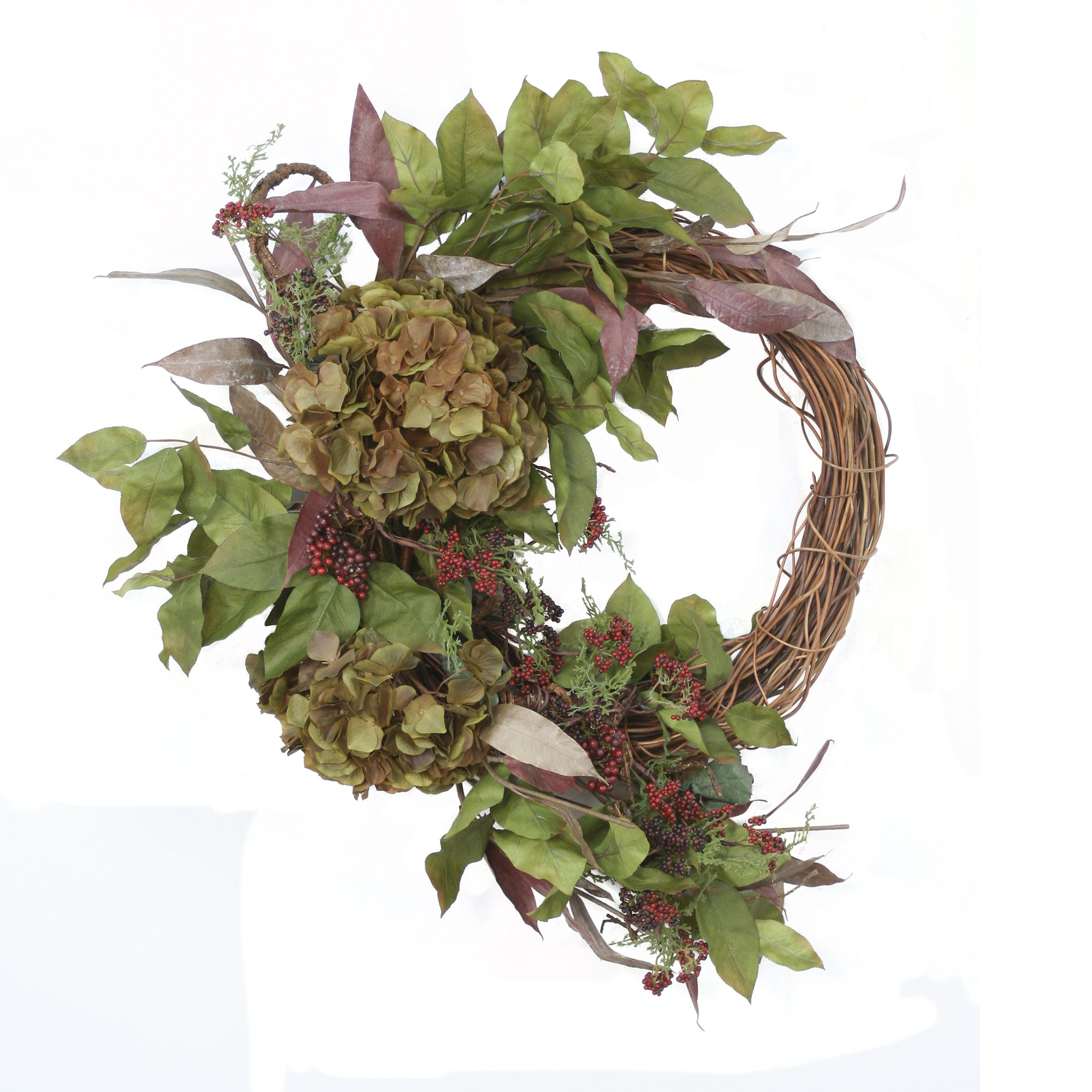 Distinctive Designs Handcrafted Faux Hydrangea Twig 25'' Wreath | Wayfair