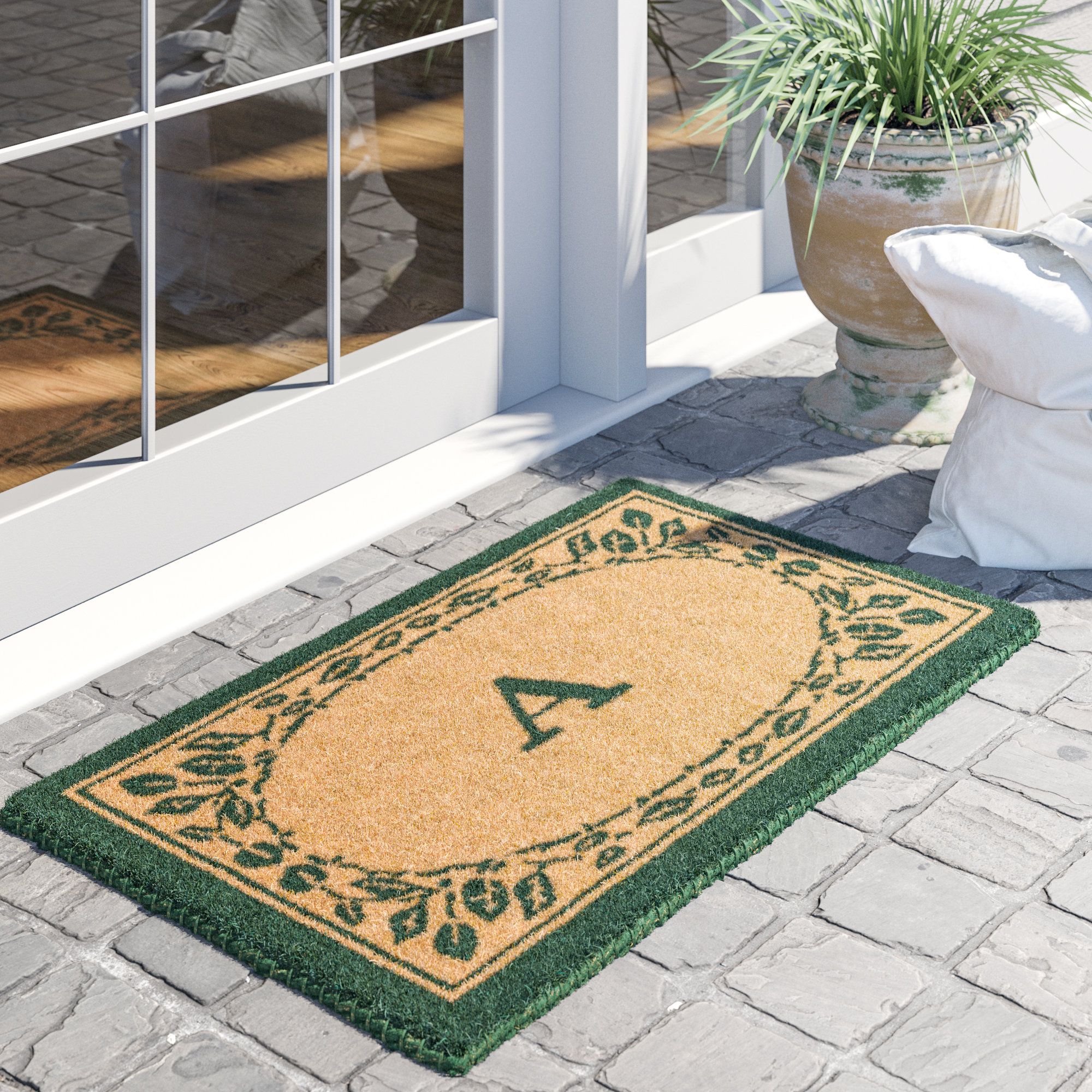 Darby Home Co Kaylee Leaf Border Monogrammed Welcome 30 in. x 18 in ...