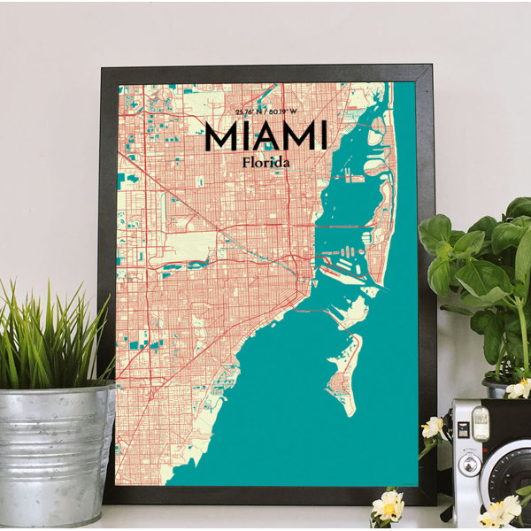 Wrought Studio Miami City Map - Unframed Graphic Art | Wayfair