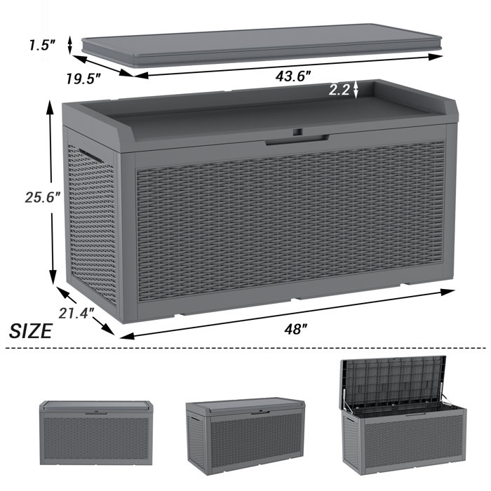 Devoko 100 Gallons Waterproof Resin Lockable Deck Box With Seat Cushion ...