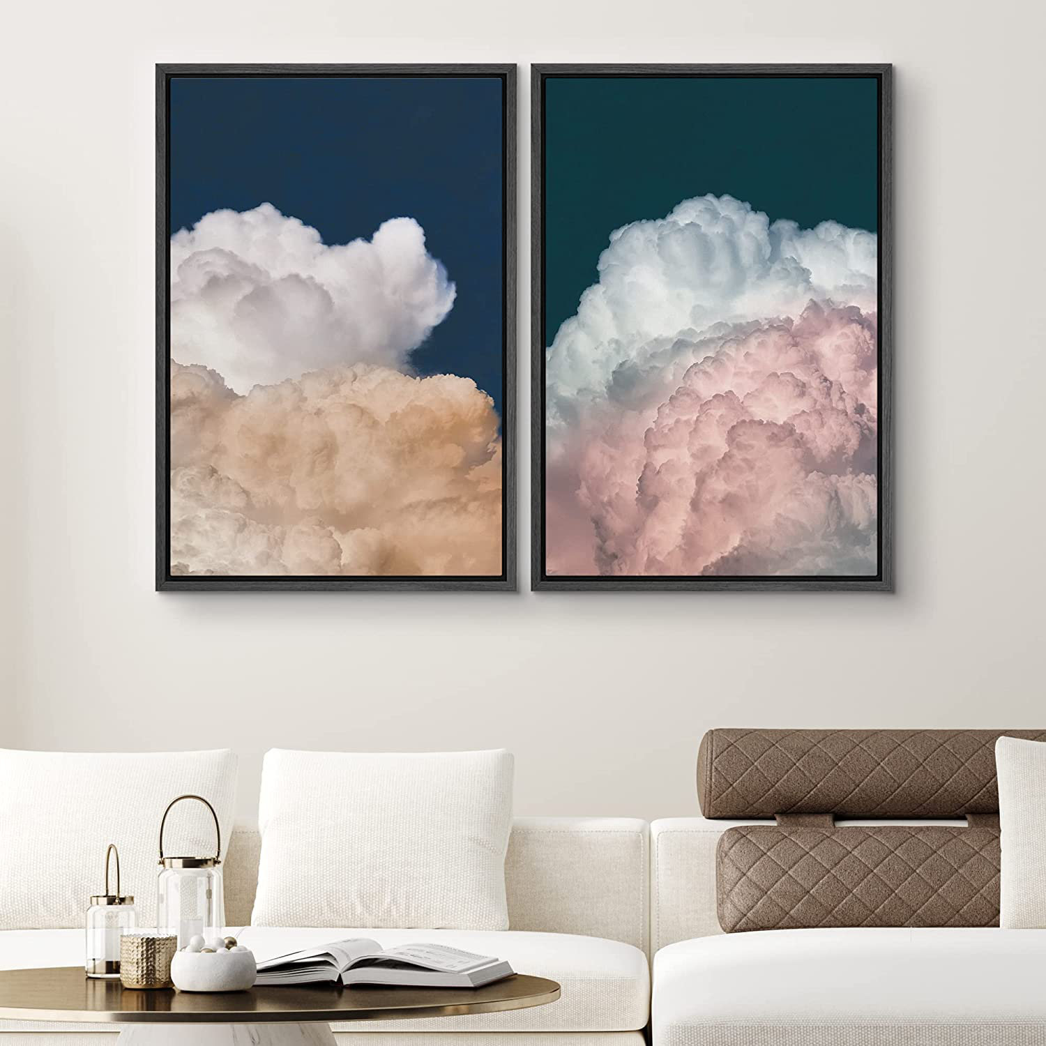 SIGNLEADER Framed Canvas Print Wall Art Set Pastel Multicolor Cloud Sky ...