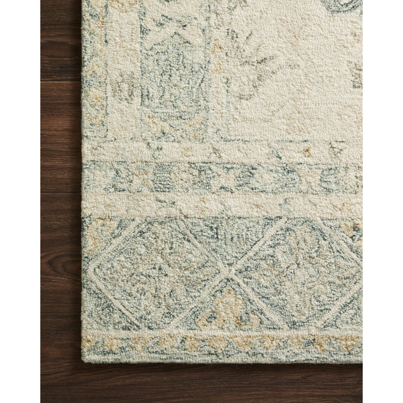 Birch Lane™ Aden Handmade Hand Hooked Wool Ivory/Teal/Goldish/Green Rug ...
