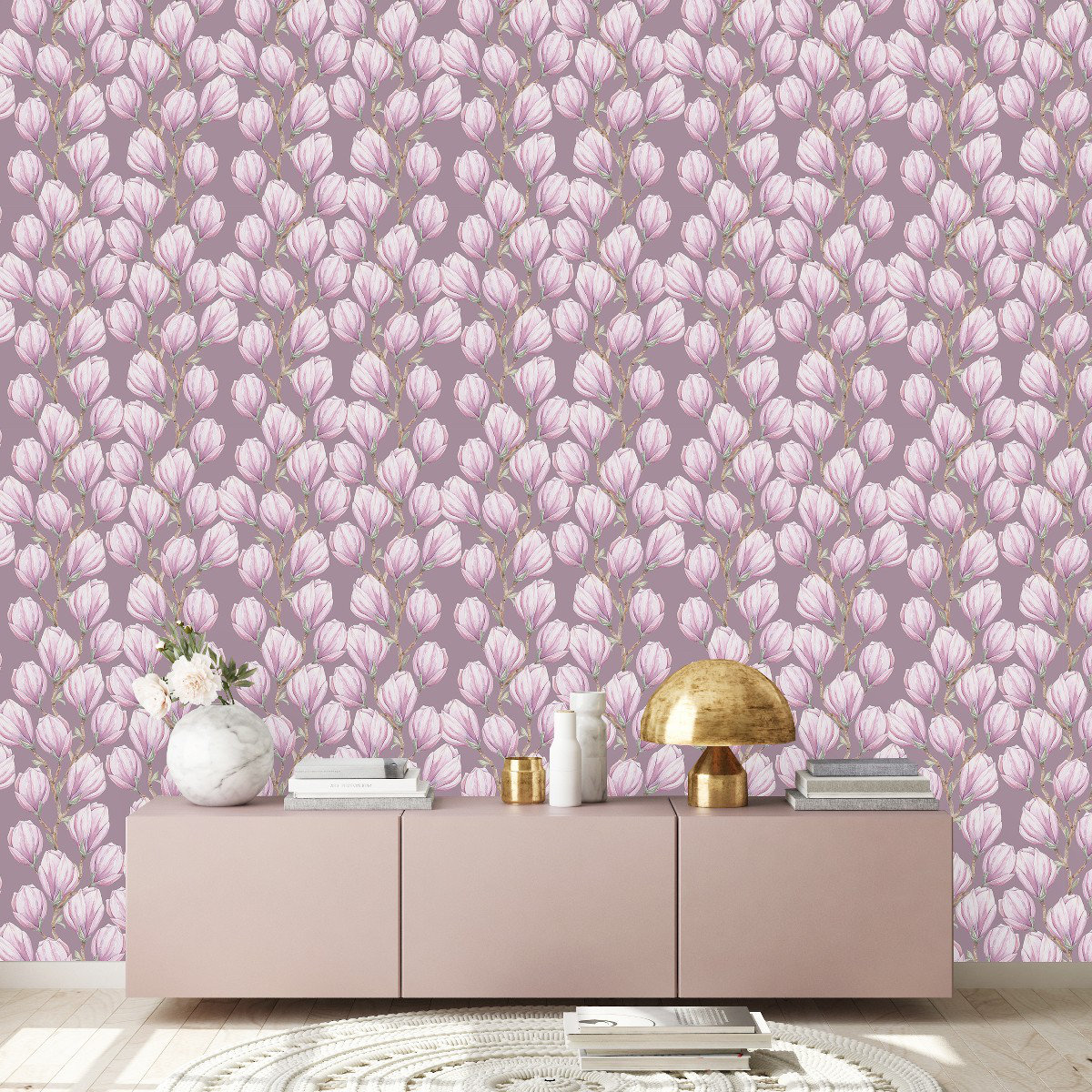 Red Barrel Studio® Pink Wallpaper With Pink Flowers | Wayfair