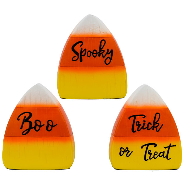 The Holiday Aisle® 3 Piece Halloween Candy Corn Figurines Set | Wayfair