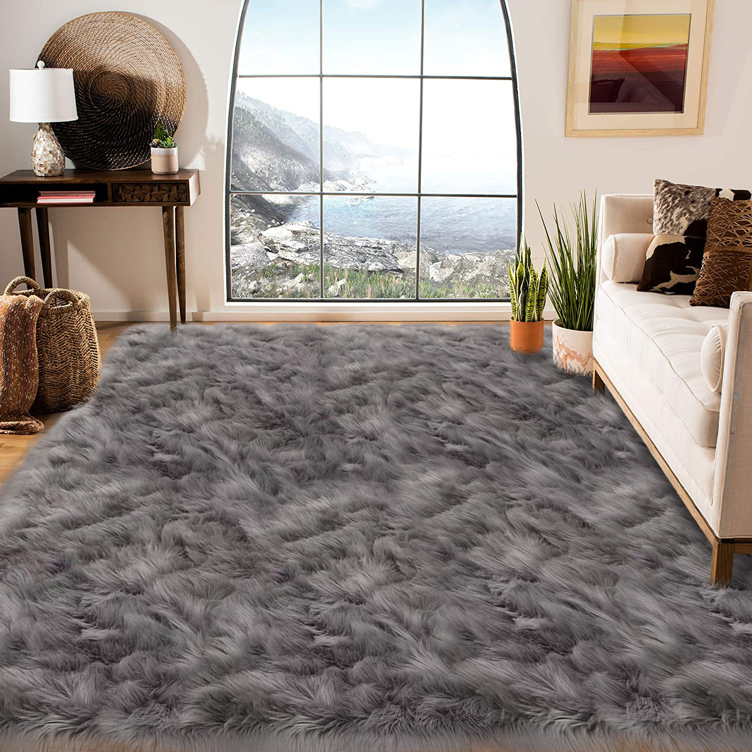Everly Quinn Leony Handmade Faux Sheepskin Gray Rug & Reviews | Wayfair