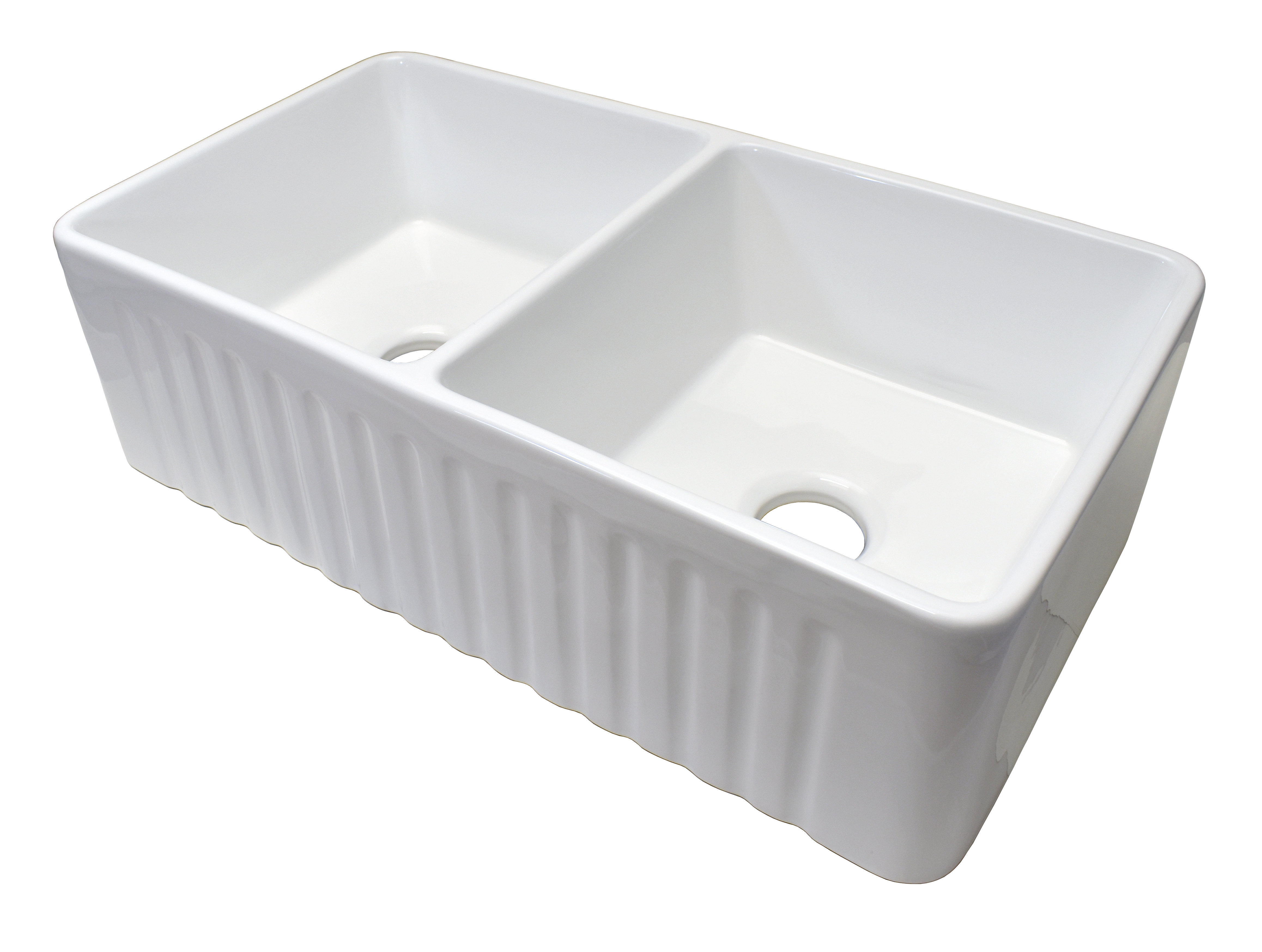 Alpha International 18'' W Double Bowl Fireclay Farmhouse Kitchen Sink ...