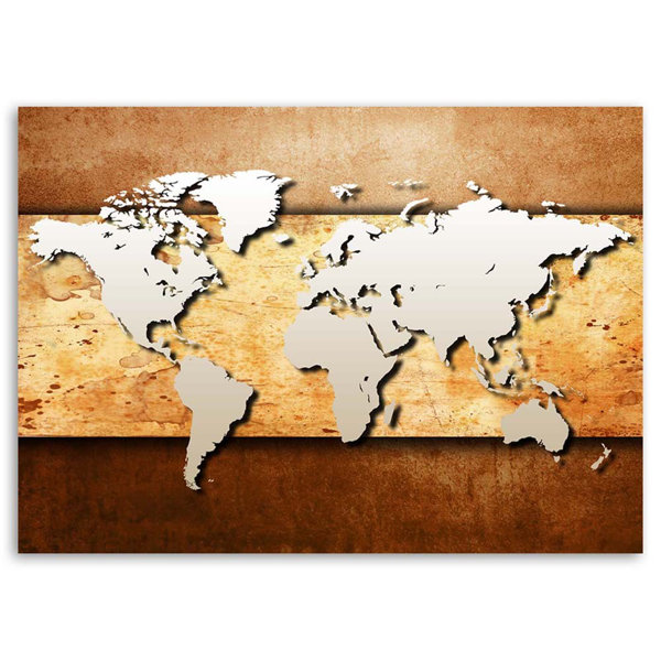 Longshore Tides World Map Boards Vintage - Wrapped Canvas Photograph ...