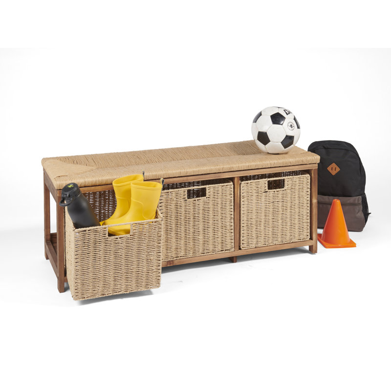 Sunside Sails Kid''s Storage Bench With Woven Top And Baskets | Wayfair