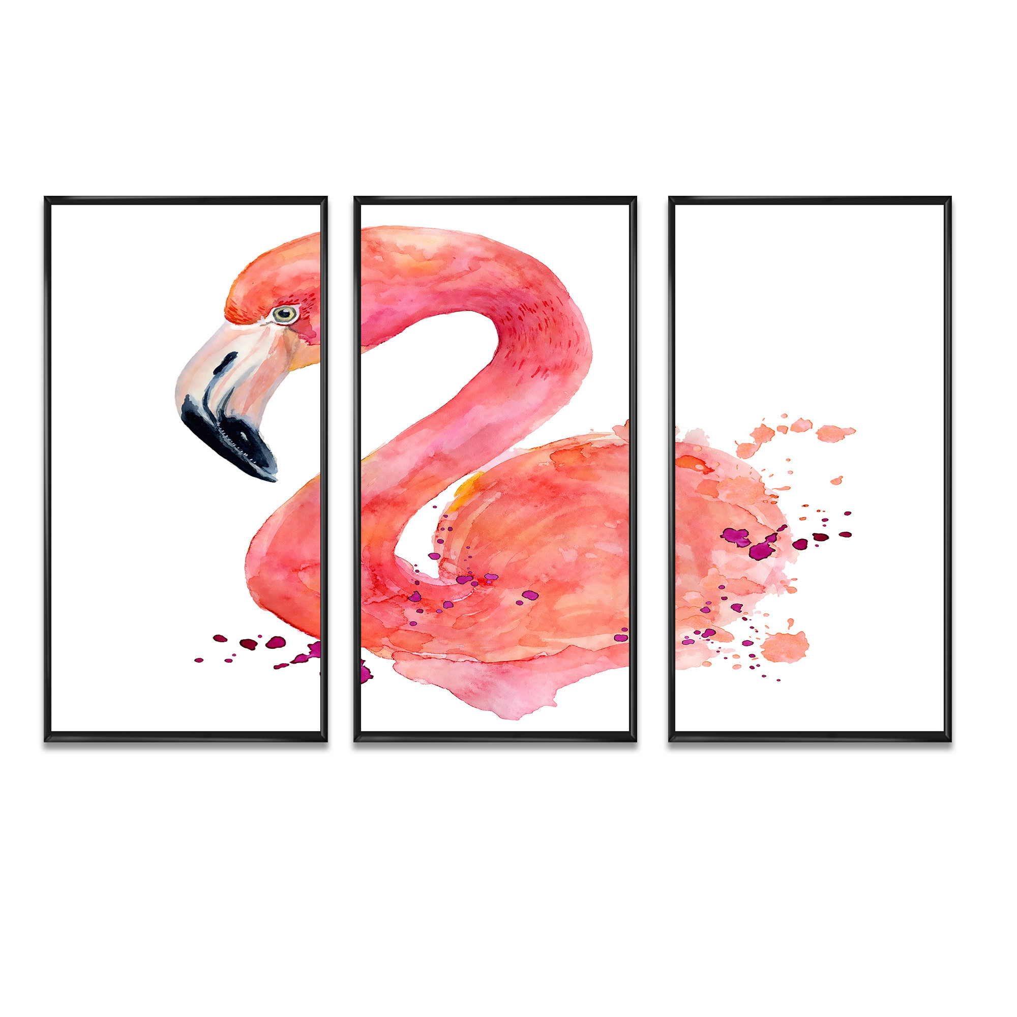 Bayou Breeze Pink Flamingo On White IV - 3 Piece Floater Frame Painting ...