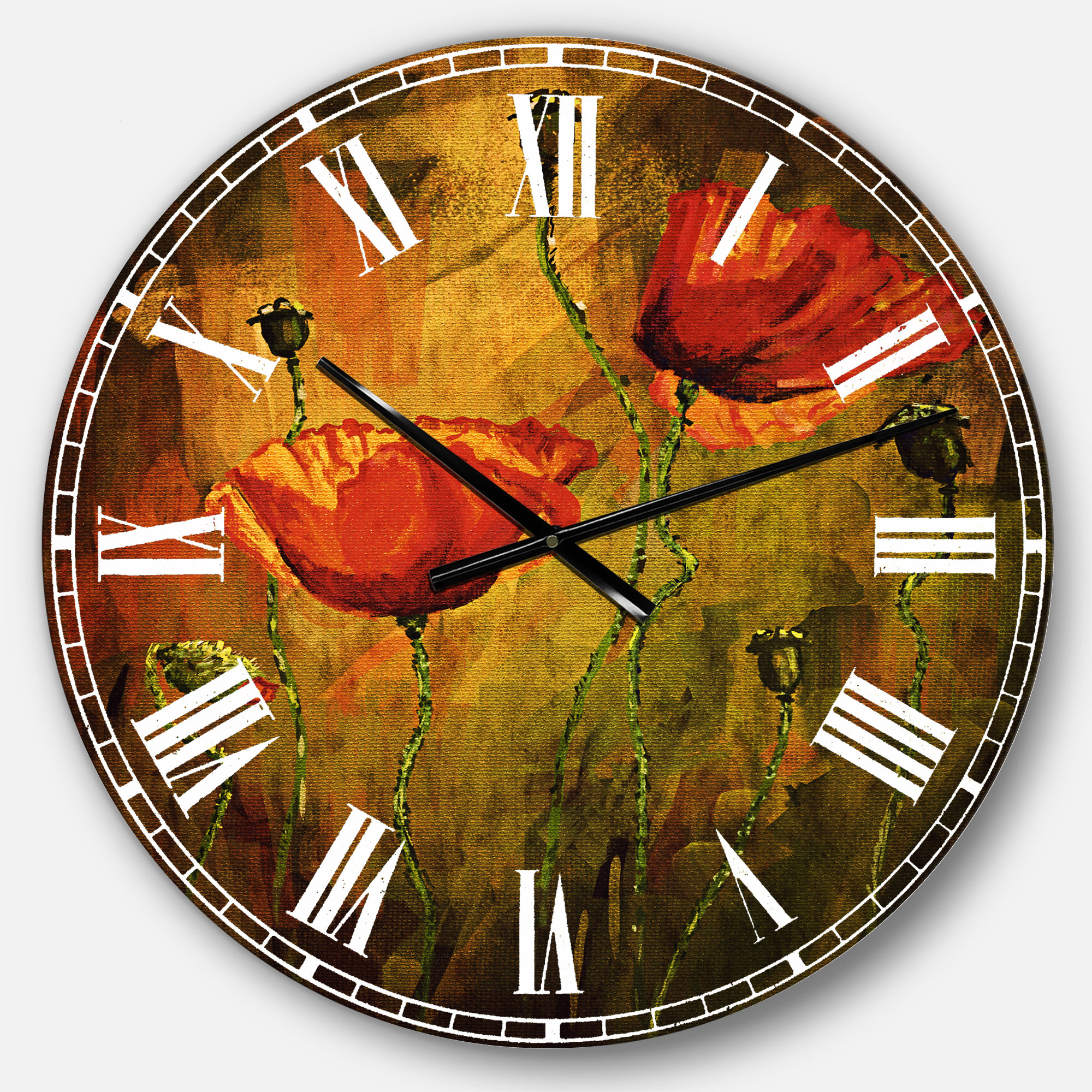 East Urban Home Watercolor Poppy Flowers - Traditional wall clock | Wayfair