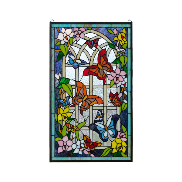 Astoria Grand Stained Glass Butterfly Garden Window Panel | Wayfair