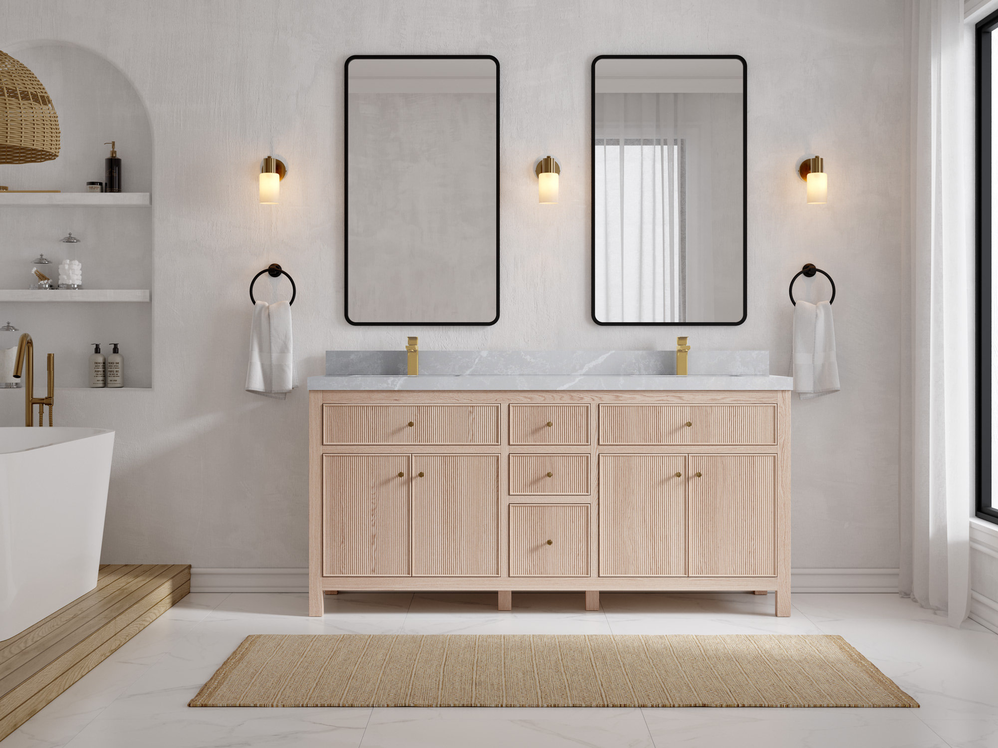 Willow Collections 72 In. W X 22 In. D Sonoma White Oak Double Sink ...