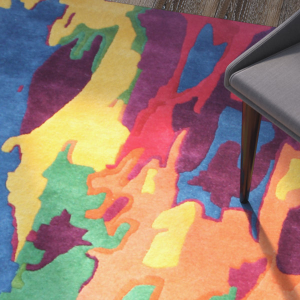 Brayden Studio® Macomber Handmade Wool Yellow/Red Rug | Wayfair