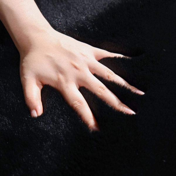 HERVEY Black Novelty Faux Rabbit Fur Rug Luxury Soft Thicken Faux Fur ...