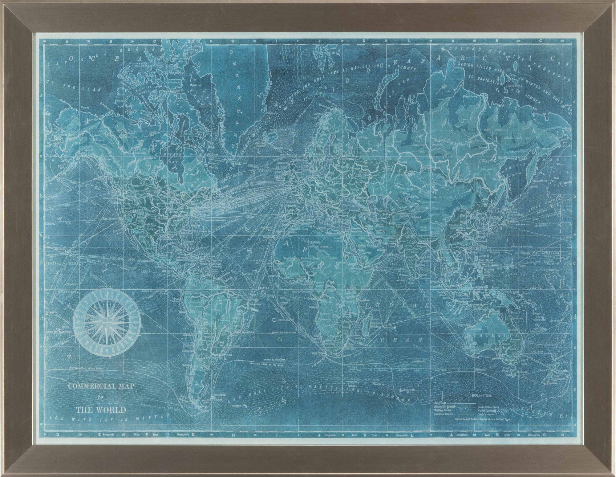 Williston Forge Azure World Map - Picture Frame Graphic Art on | Wayfair